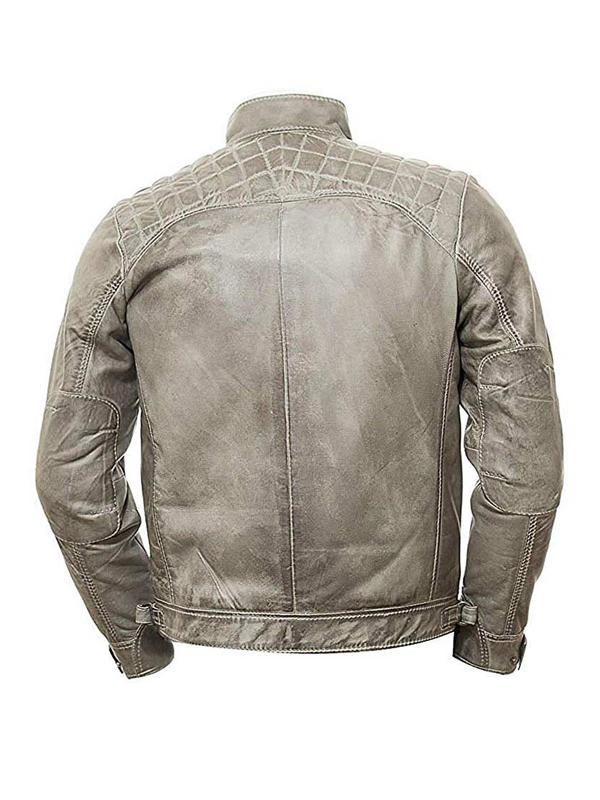 Men’s Vintage Grey Two Tone Genuine Leather Biker Jacket – Bay Perfect