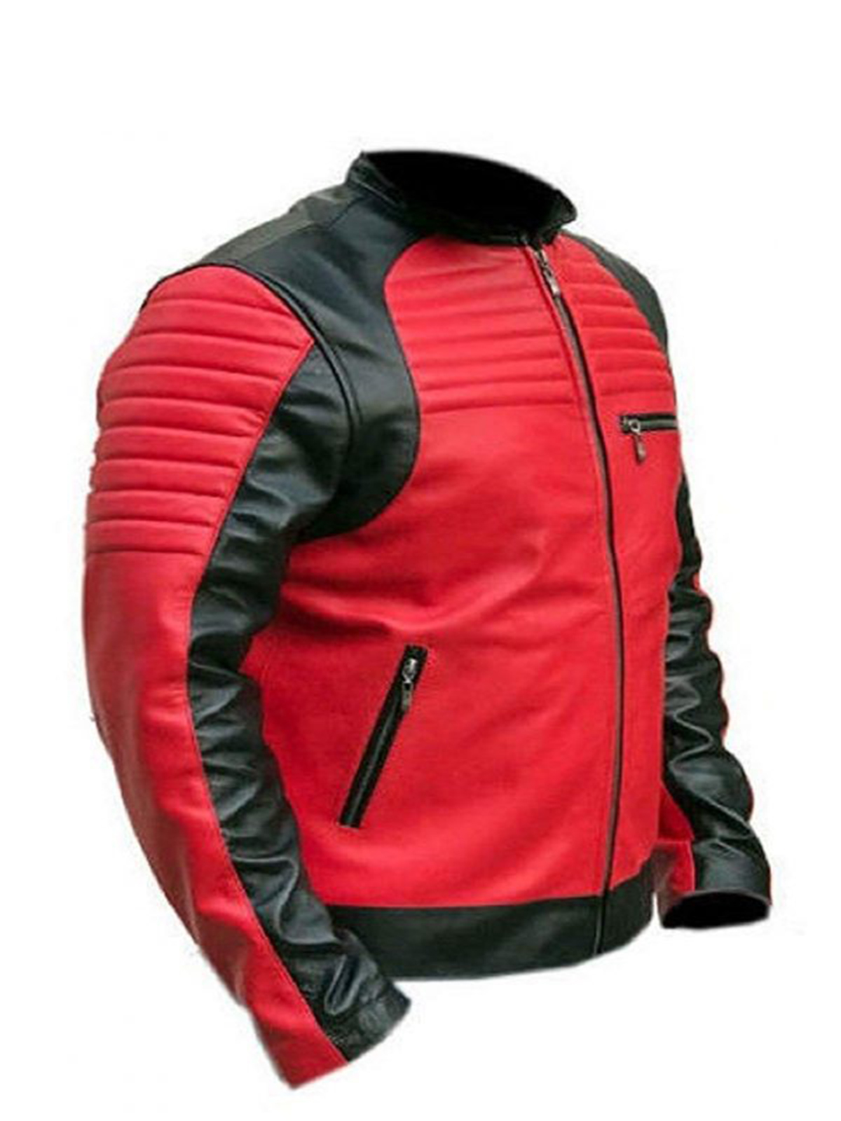 Vintage Café Racer Red and Black Quality Retro Biker Leather Jacket ...