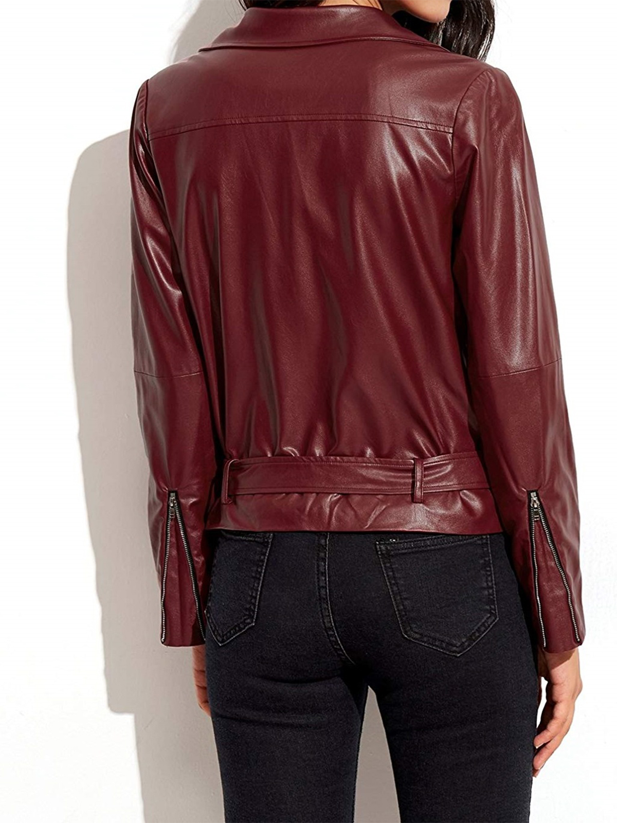 Women’s Burgundy Biker Moto Leather Jacket – Bay Perfect