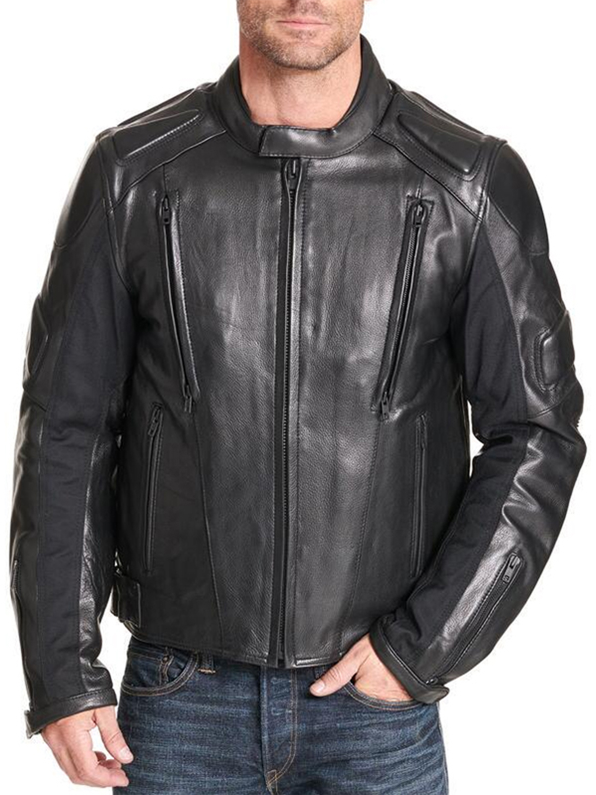 Men’s Padded Motorcycle Leather Jacket – Bay Perfect